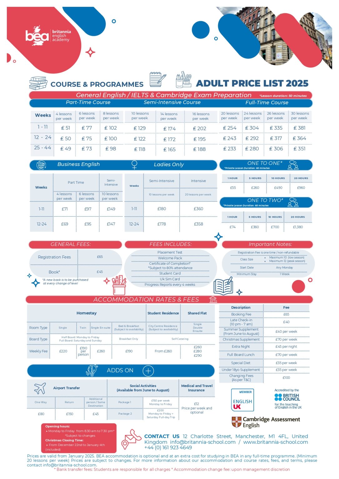 Price List – Britannia English School